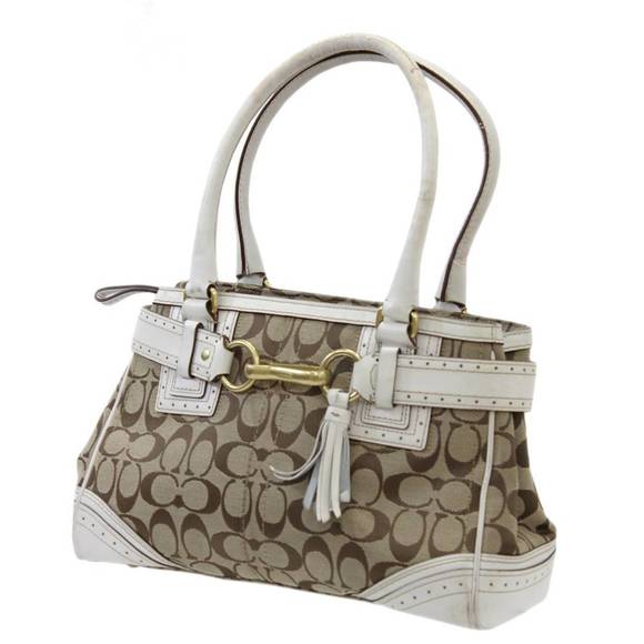 Coach | Bags | Coach Medium Carryall Tote Bag Signature White X Brown ...